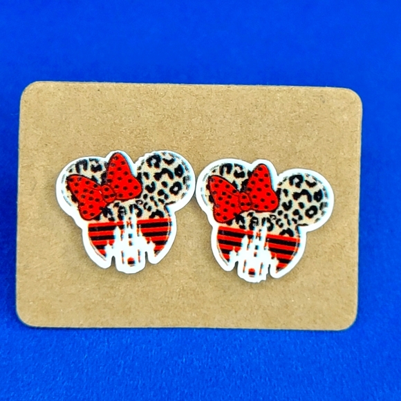 Jewelry | Leopard Print Minnie Head Disney Castle Stud Earrings | Poshmark